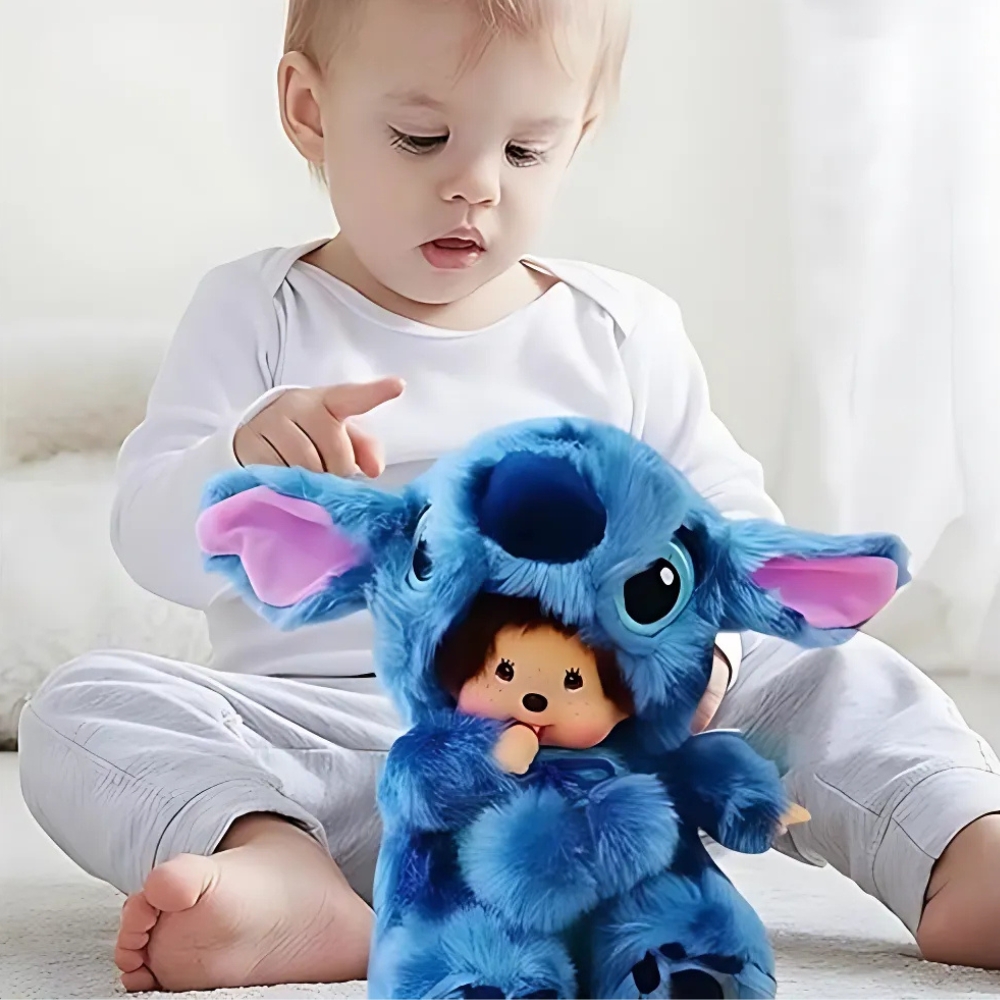Stitch-Plüschtier mit Monchhichi-Kopf • Mein Pluschtier