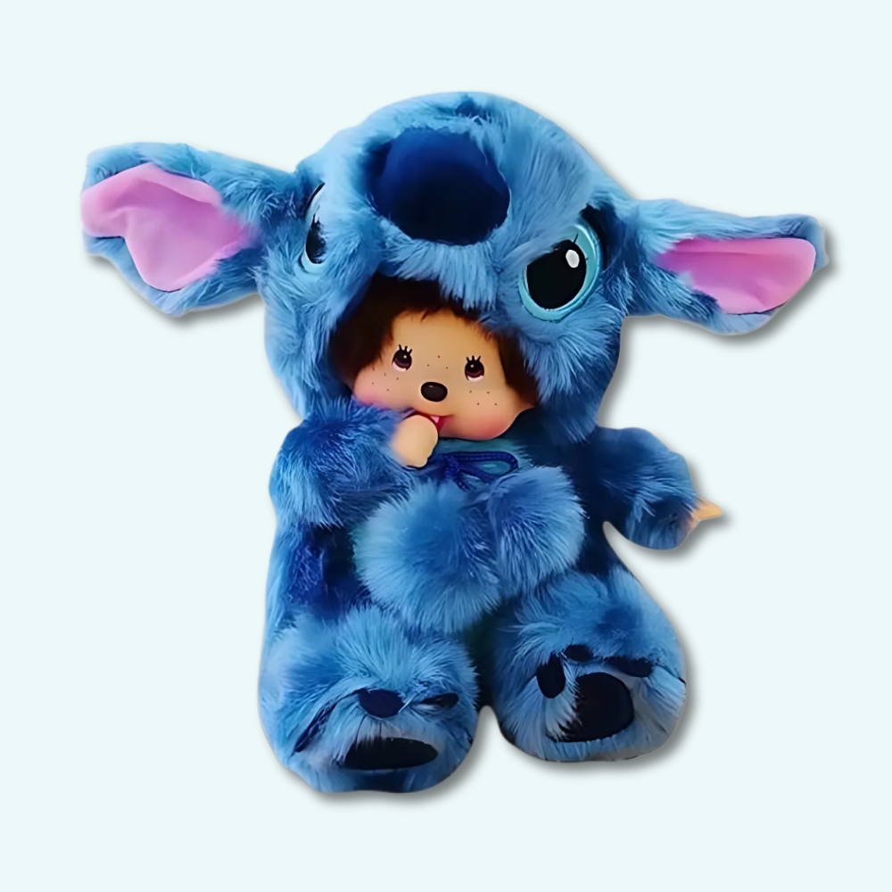 Stitch-Plüschtier mit Monchhichi-Kopf • Mein Pluschtier